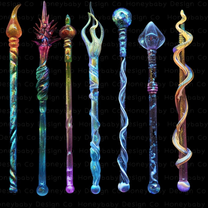 Bioluminescent Magic Wand Clipart – Fantasy Glowing Wands (digital ...