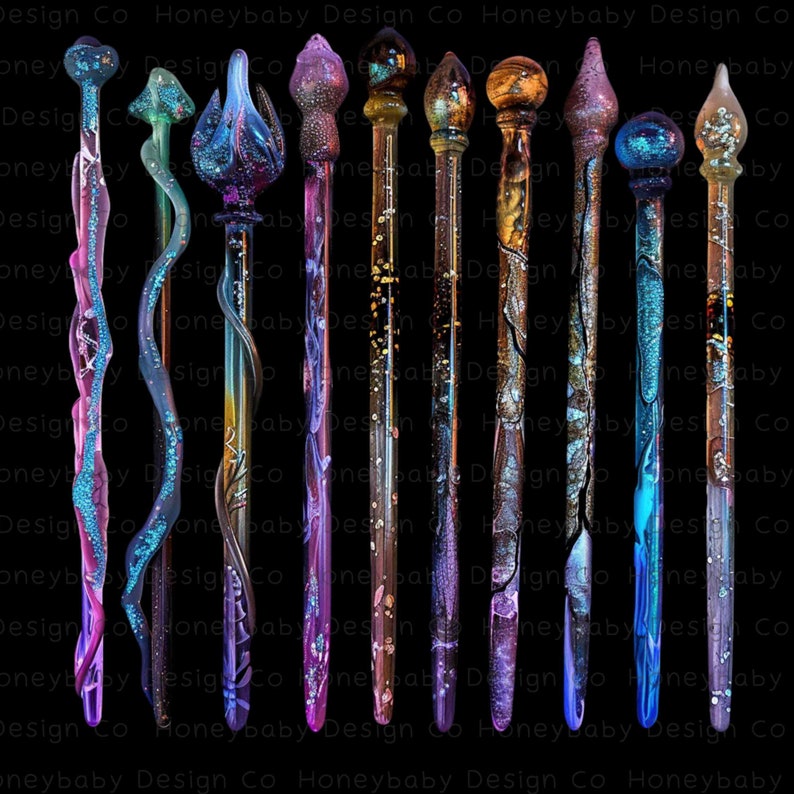 Bioluminescent Magic Wand Clipart – Fantasy Glowing Wands (digital ...