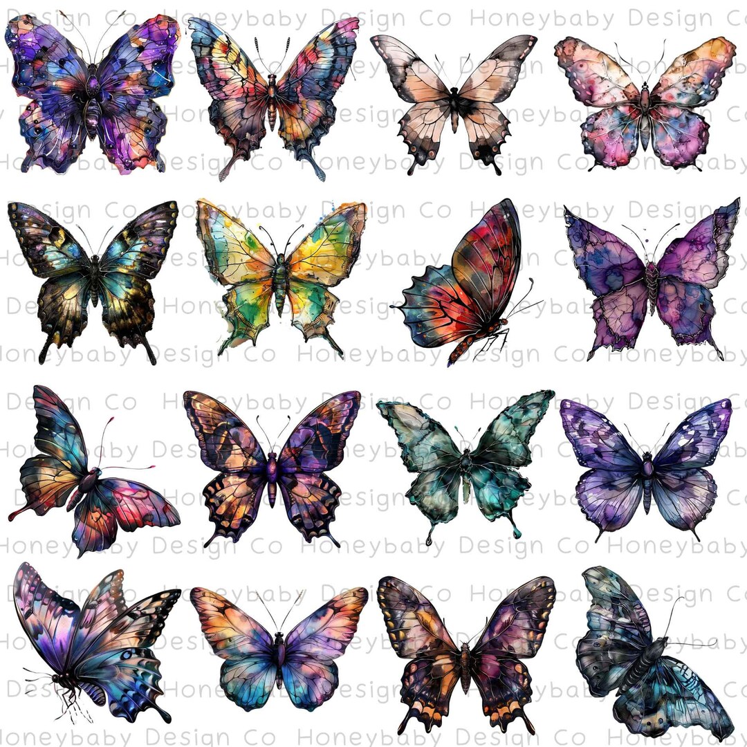Alcohol Ink Butterfly Clipart – Colorful PNG Collection (instant ...