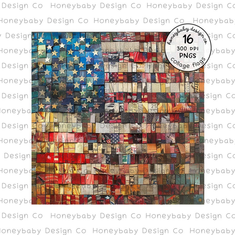American Flag Collage PNG - Square Designs, Patriotic Art (digital ...