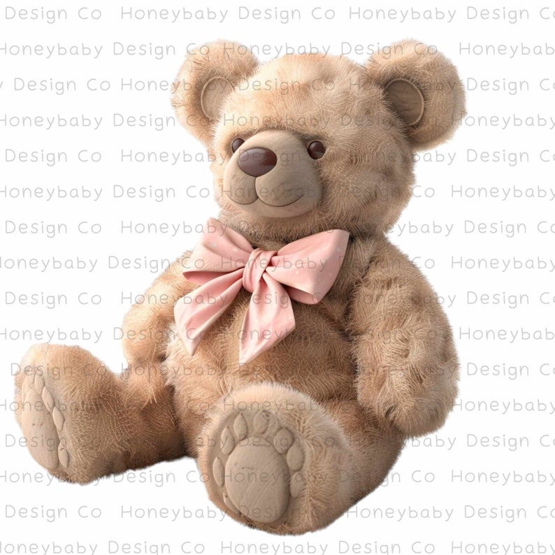 Hyperrealistic Teddy Bear Set - Pink Bow Collection, High-res Pngs | Personal or Commercial Use ...