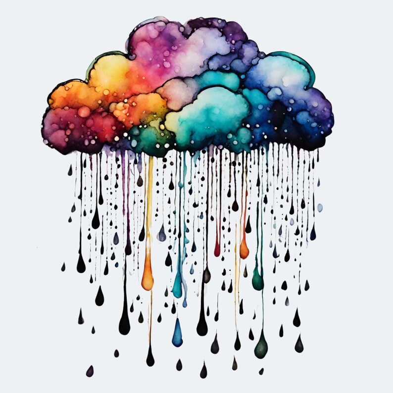 18 Vibrant Alcohol Ink Rain Cloud Clipart Vectors / Digital Image ...