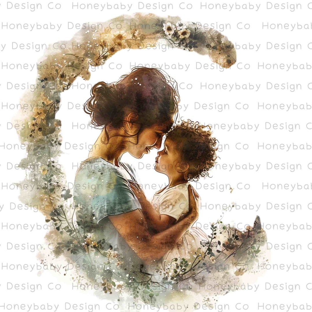 Mother & Child Watercolor PNG – Floral Wreath Clipart (commercial Use ...