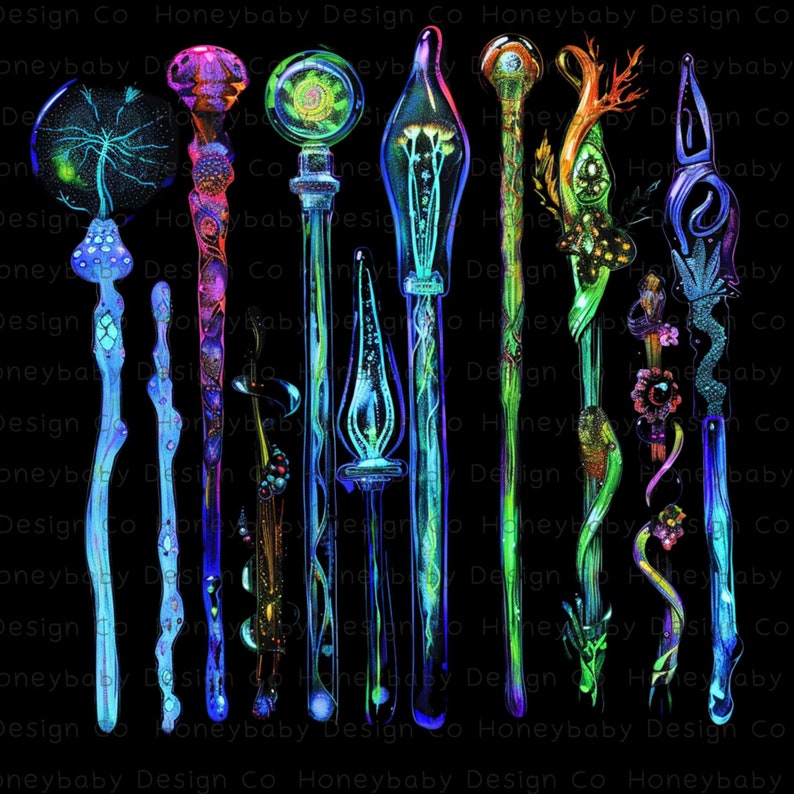 Bioluminescent Magic Wand Clipart – Fantasy Glowing Wands (digital ...