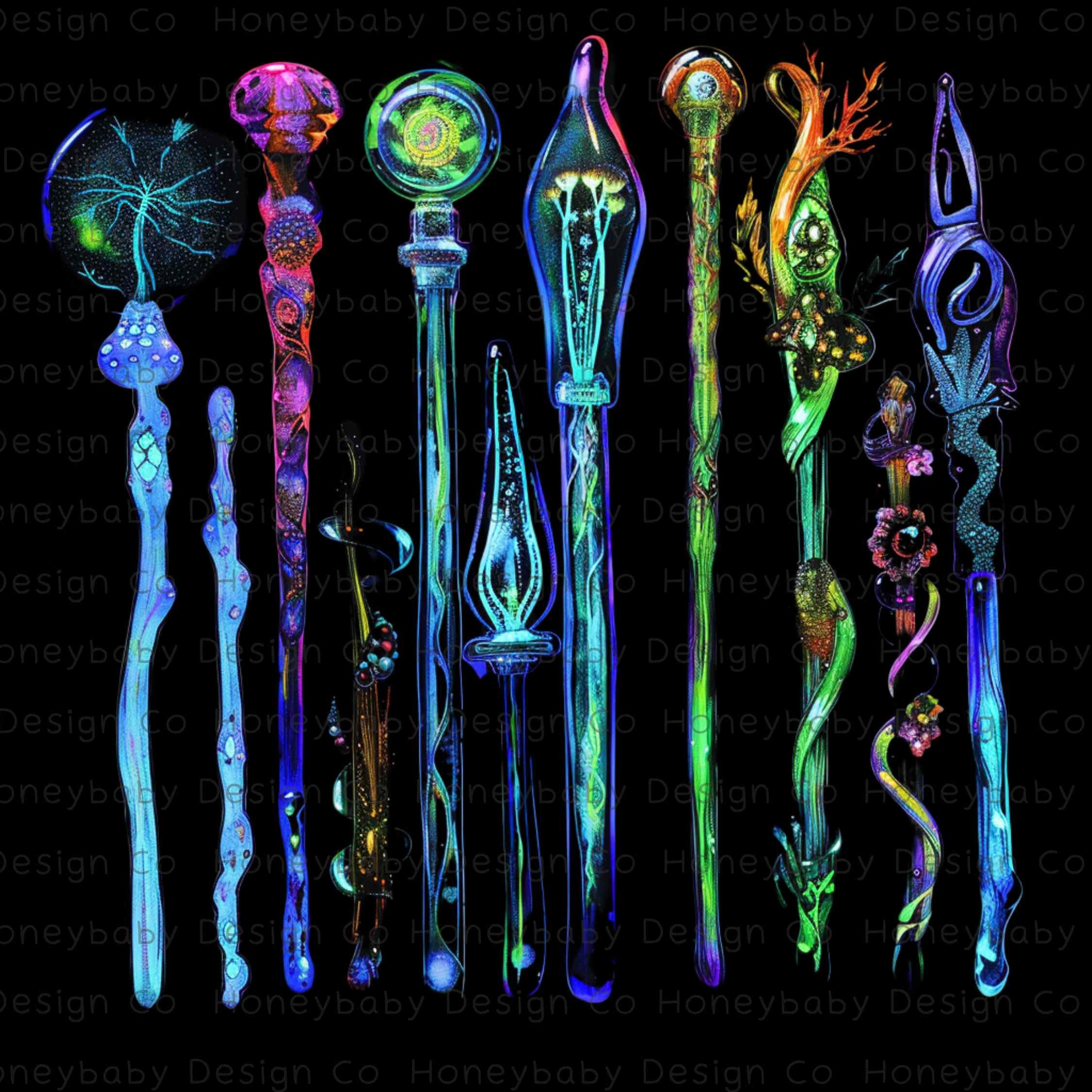 Bioluminescent Magic Wand Clipart – Fantasy Glowing Wands (digital ...