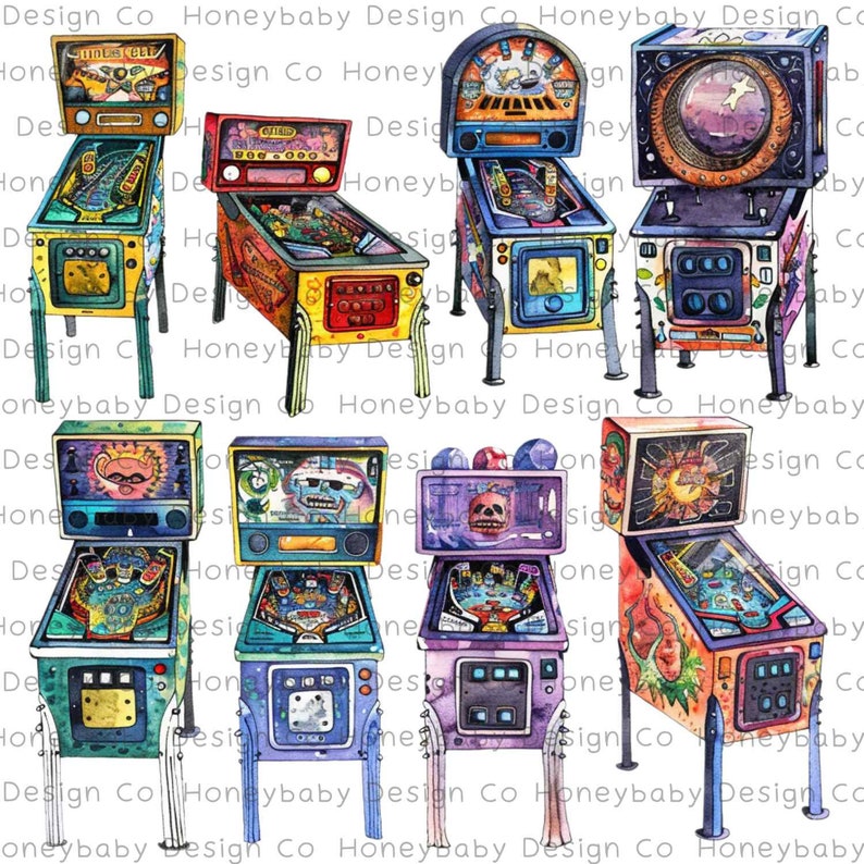 Alcohol Ink Pinball Machine Pngs: Retro Arcade Clipart (digital ...