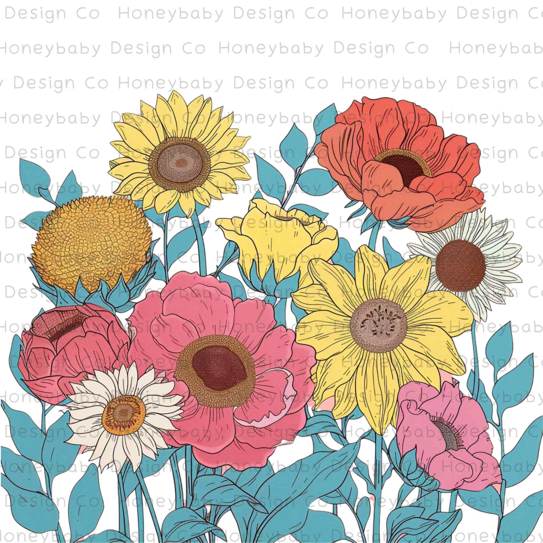Hand Drawn Flower Clipart – Transparent PNG Images (3000x3000) - Etsy