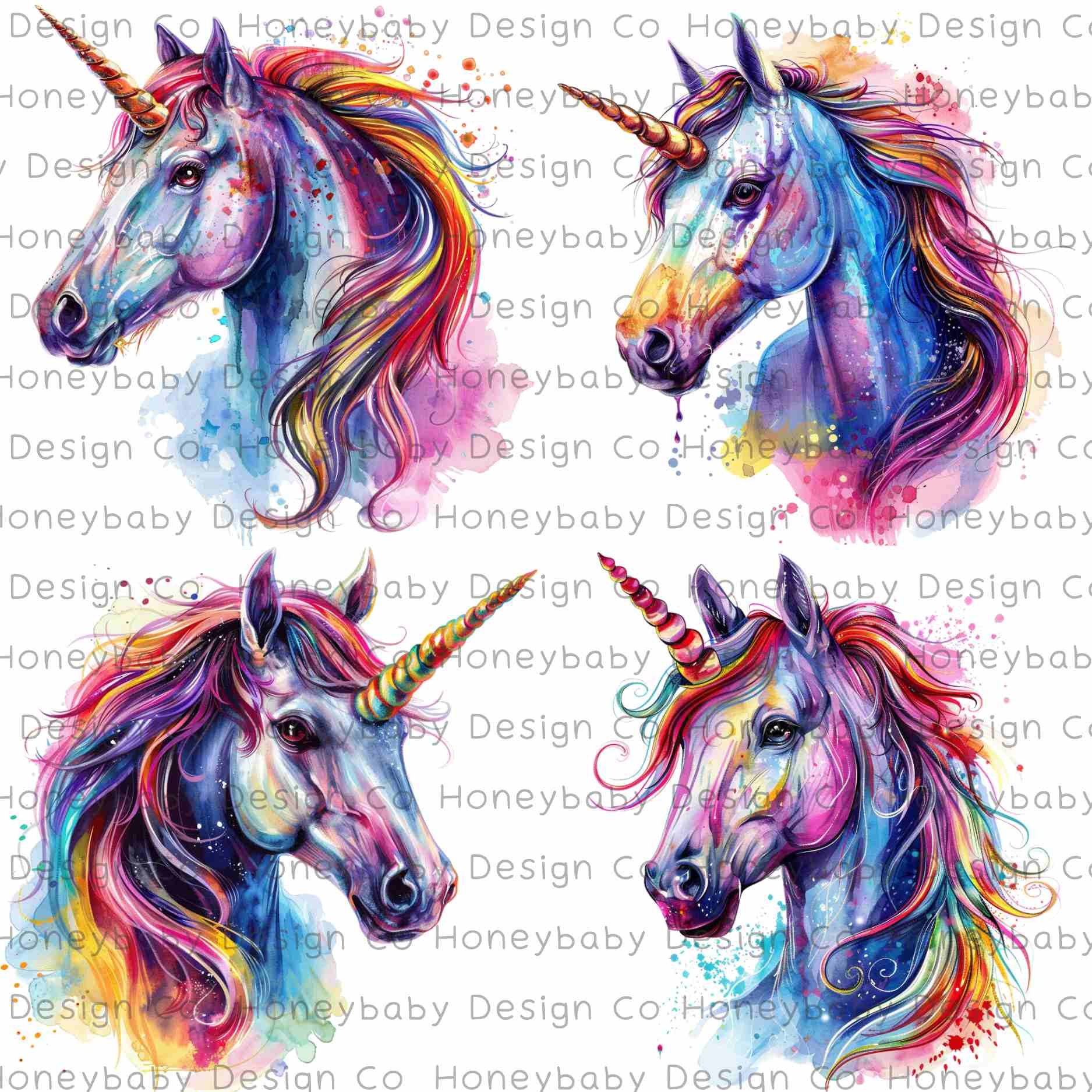 Alcohol Ink Rainbow Unicorn PNG Set - Dreamy & Vibrant Illustrations ...