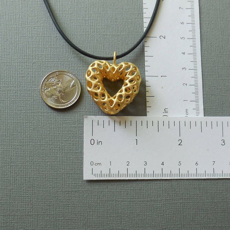 Mesh Heart 3D Printed Pendant in Gold Plated Steel 3D Printed Jewelry ...