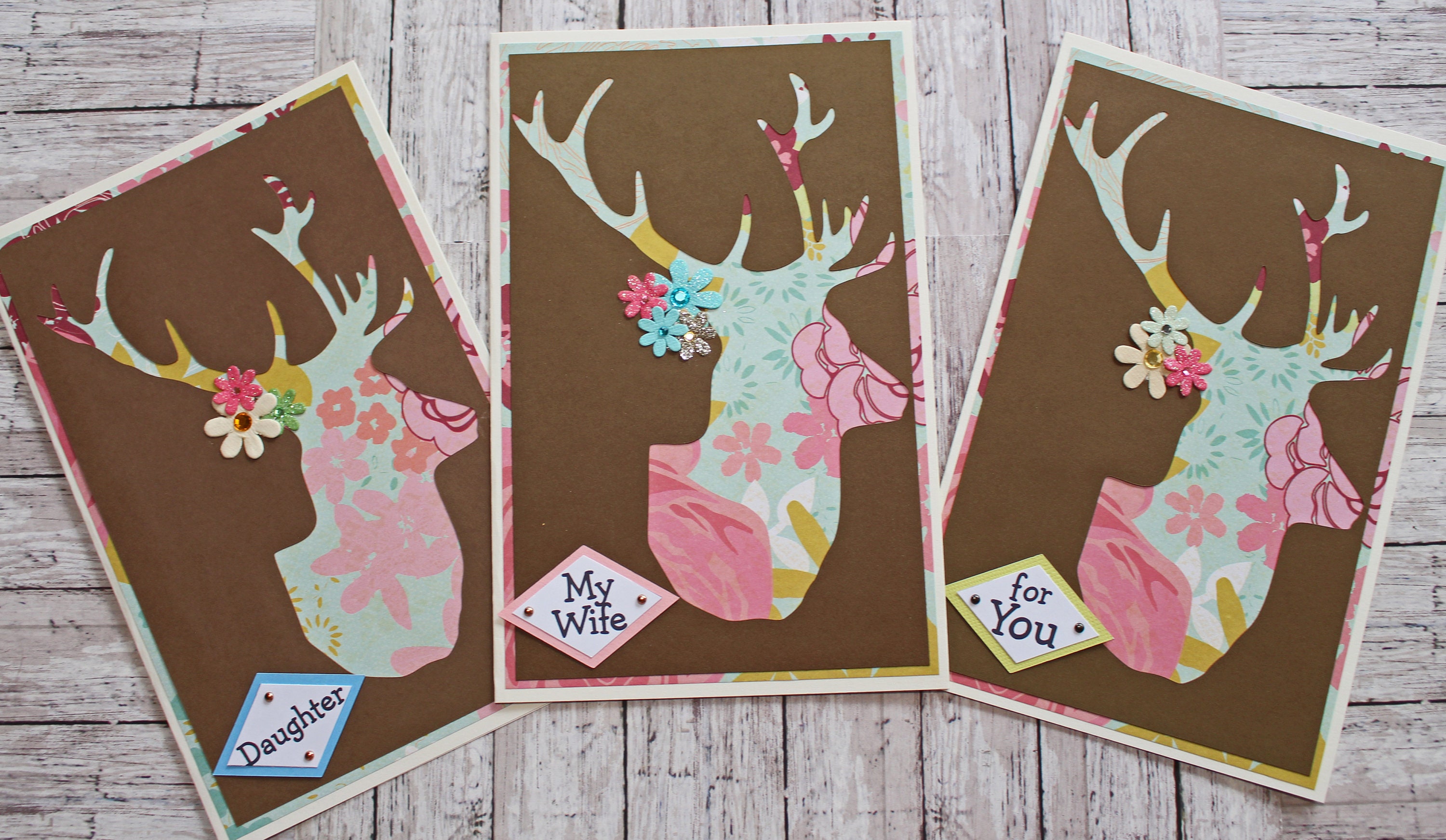 Rustic Flower Deer Head Card, Custom Greeting, Handmade Card, Floral ...