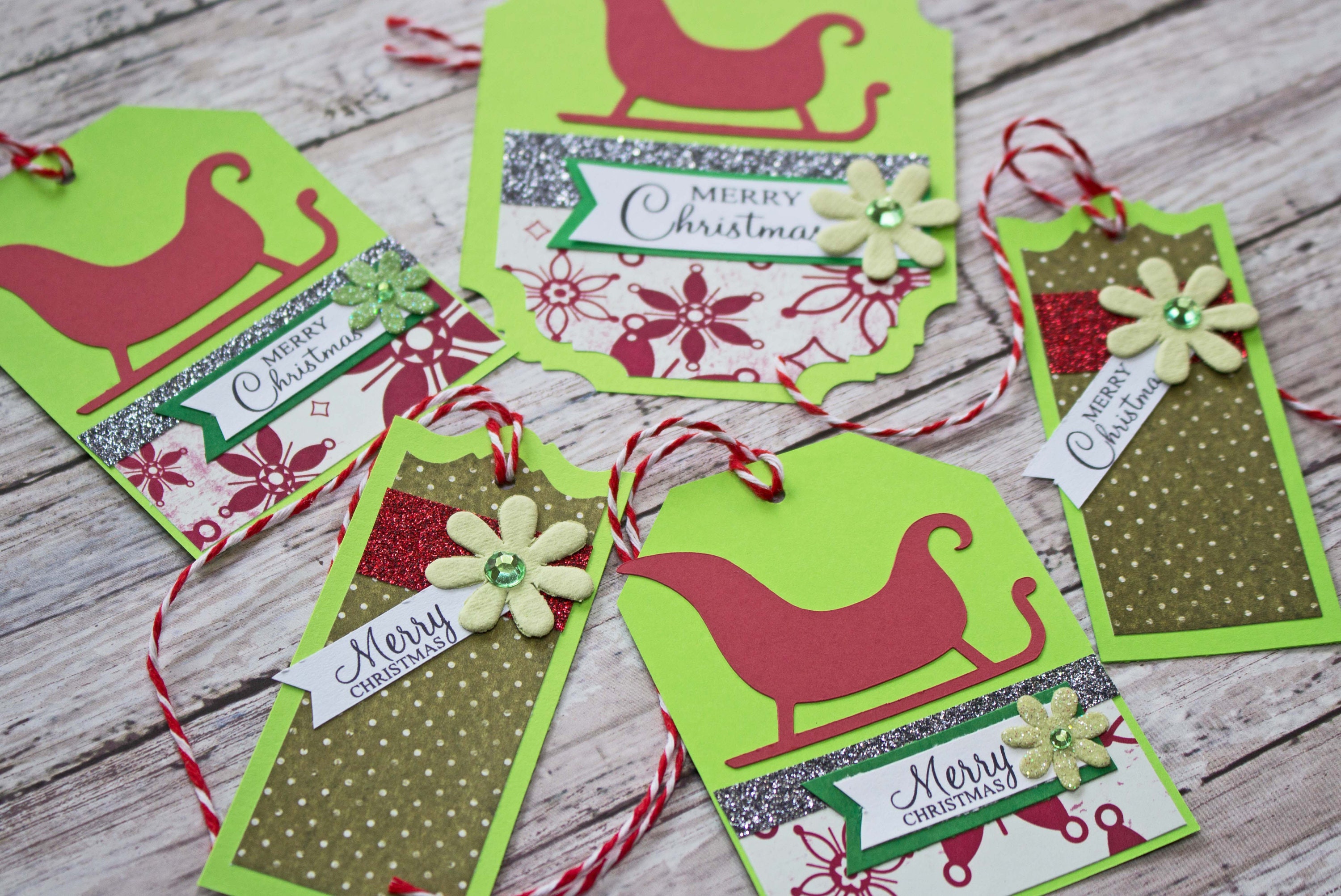 Set of 5, Santa's Sleigh Gift Tags, Elegant Christmas Gift Wrap ...