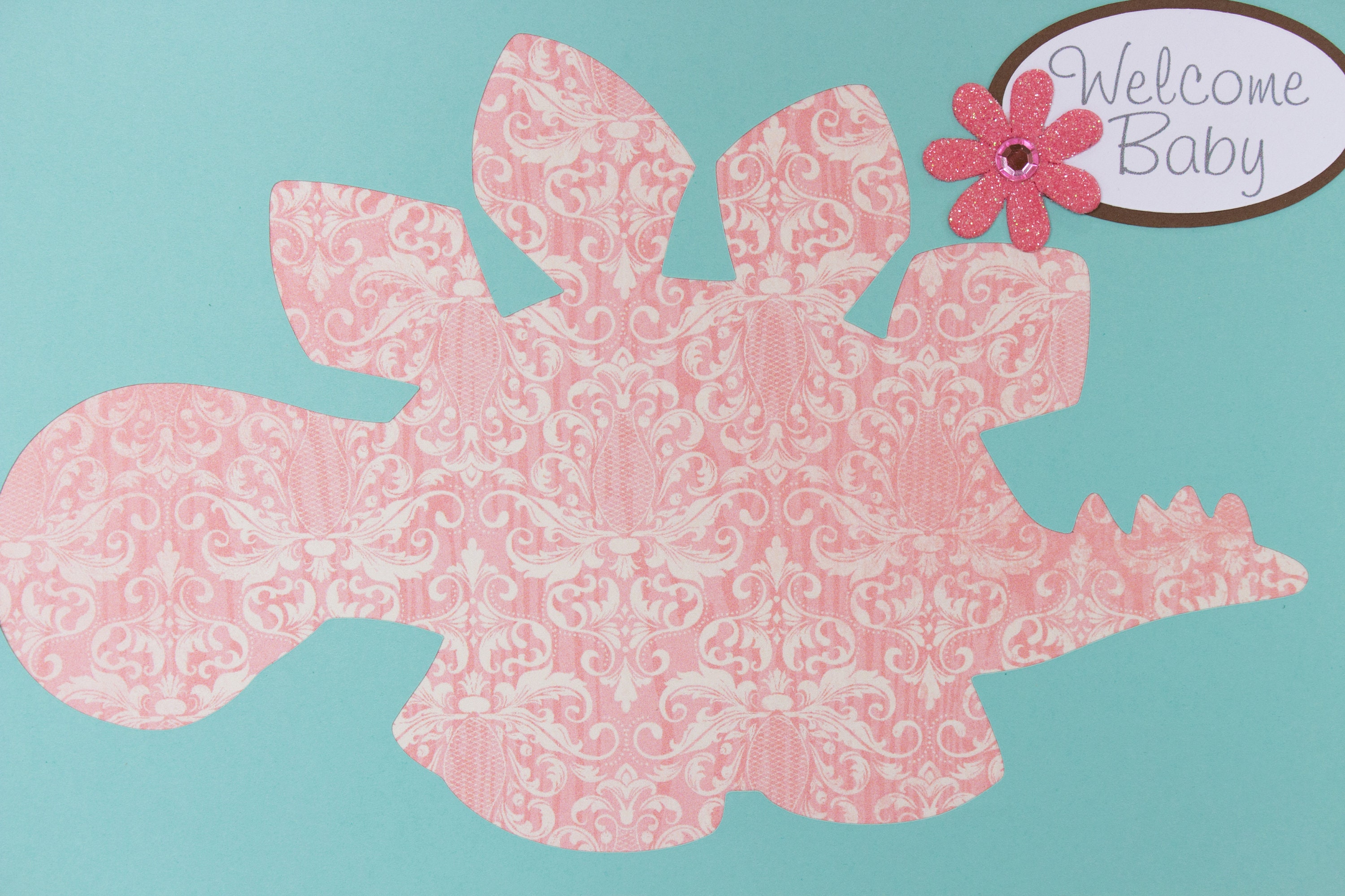 Baby Girl Dinosaur Card, Handmade Greeting, Baby Shower Gift, Newborn ...