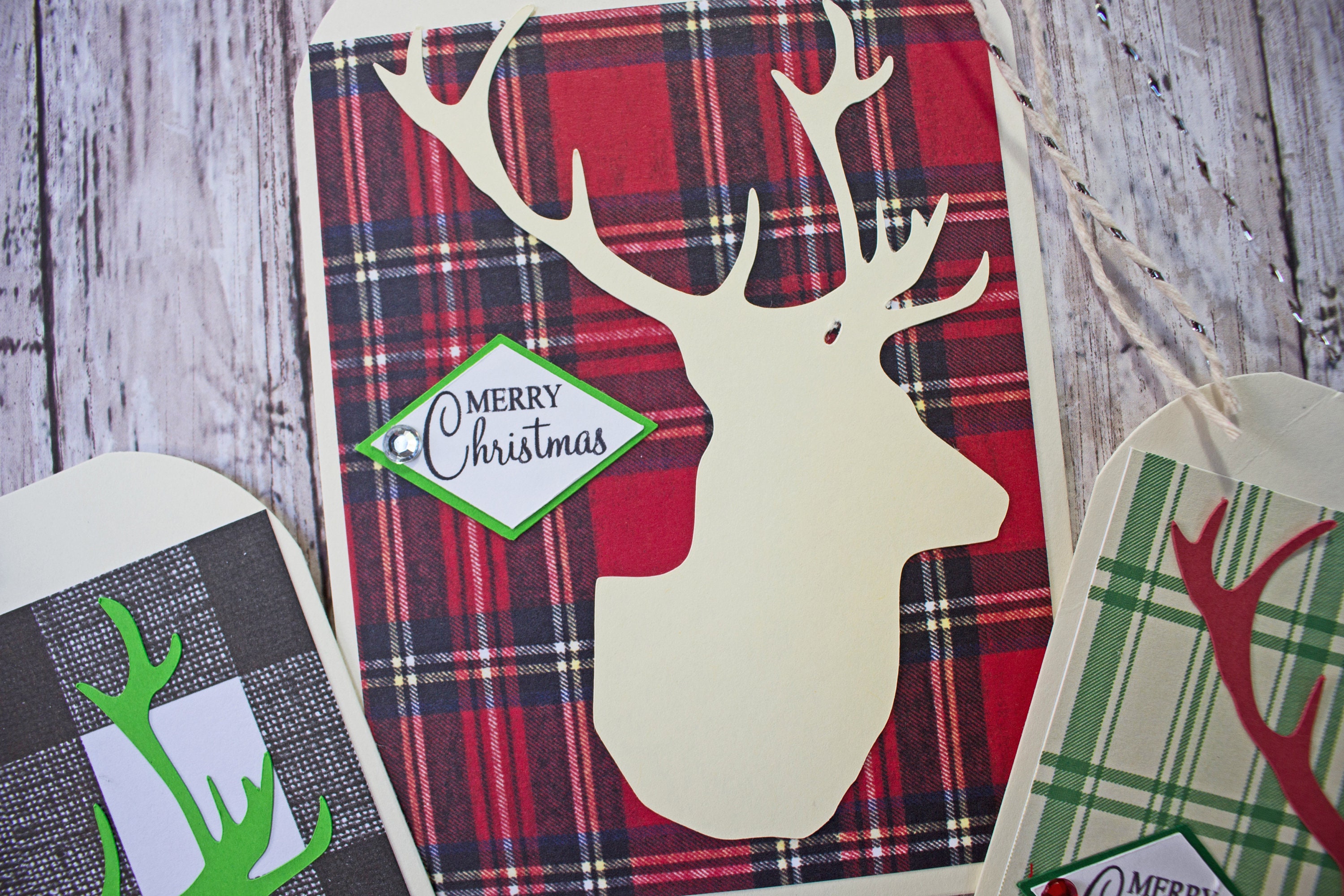Set of 3, Large Stag Head Tags, Christmas Tags, Gift Tags, Holiday Tag ...