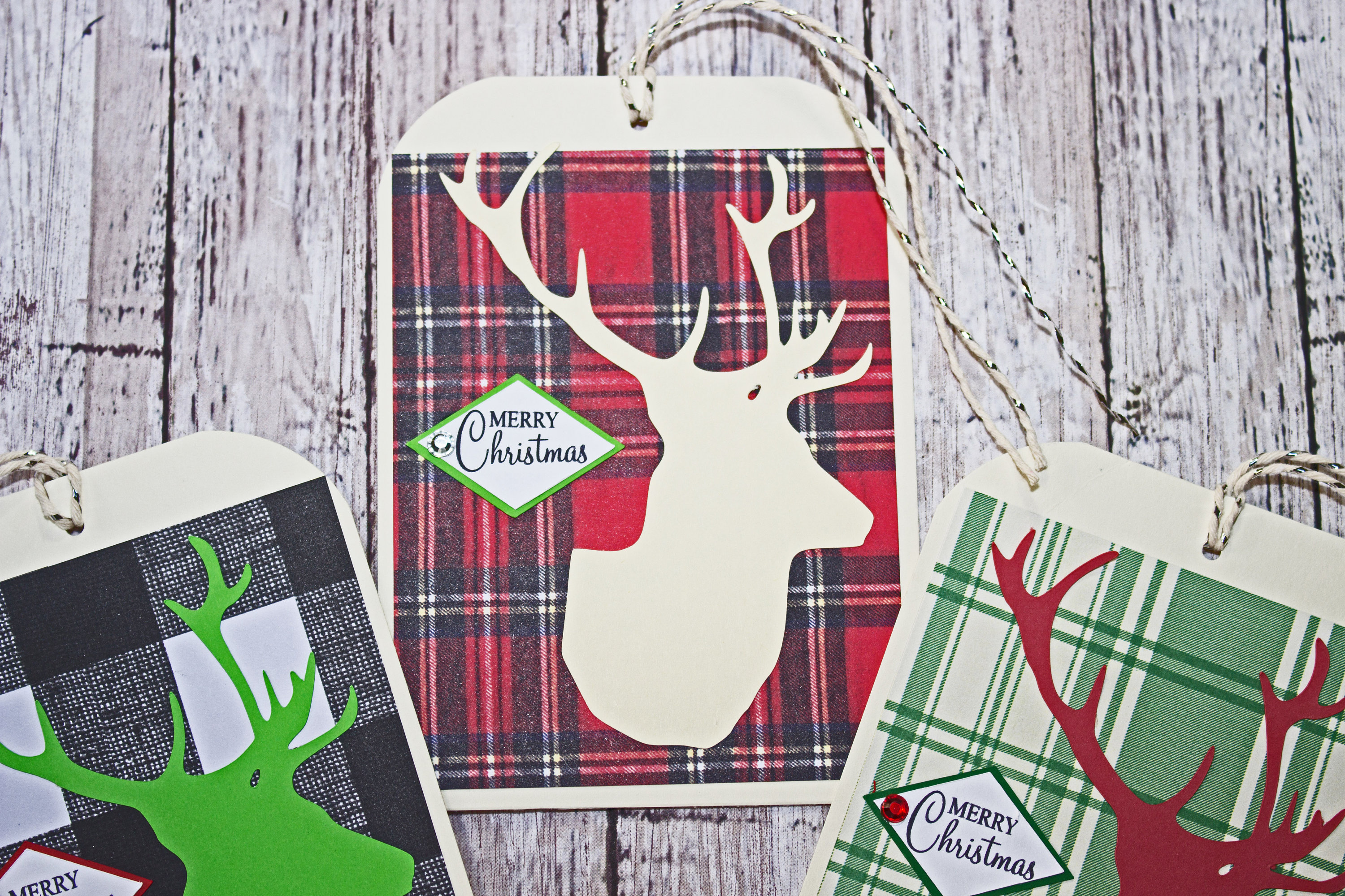 Set of 3, Large Stag Head Tags, Christmas Tags, Gift Tags, Holiday Tag ...