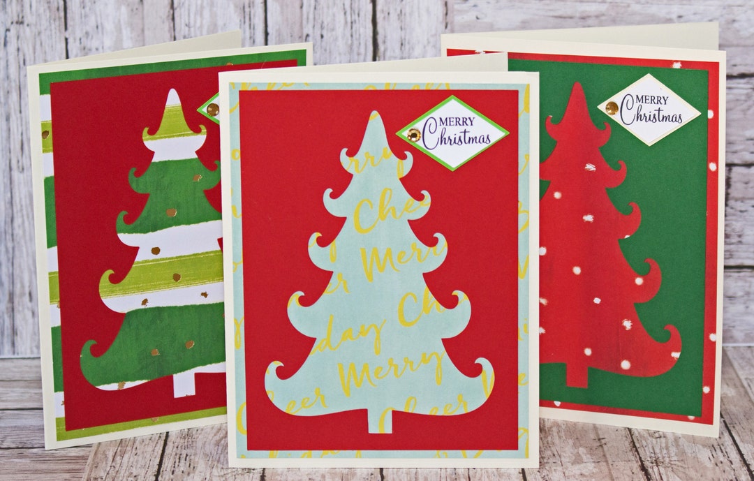 Set of 3, Christmas Tree Cards, Christmas Tree Cutouts, Handmade ...