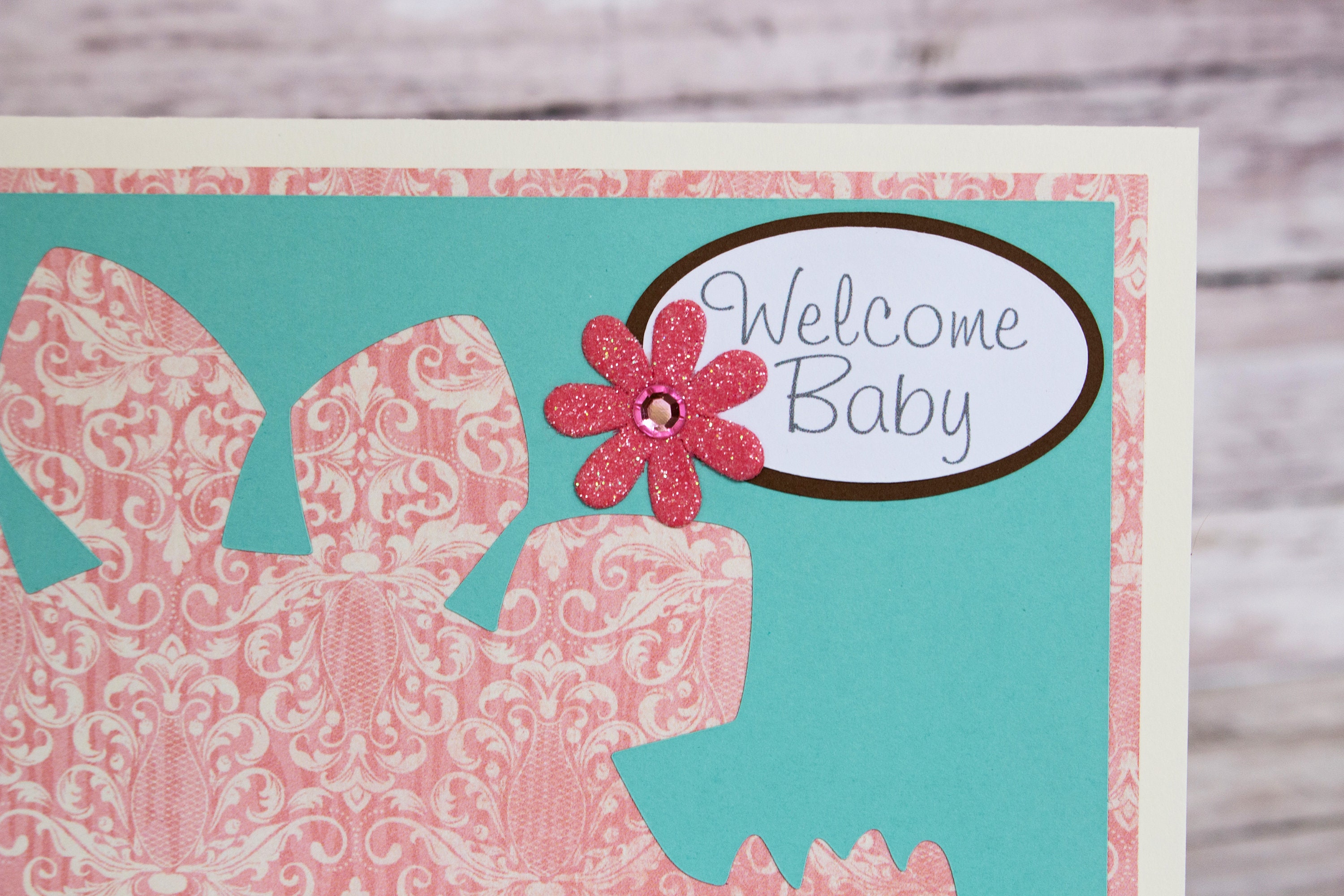Baby Girl Dinosaur Card, Handmade Greeting, Baby Shower Gift, Newborn ...