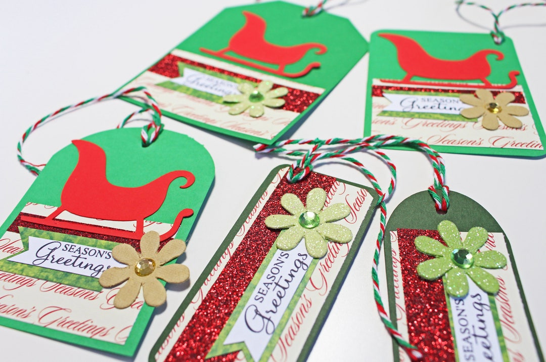 5 Sleigh Gift Tags, Set of 5, Assorted Christmas Tags, Handmade Gift ...