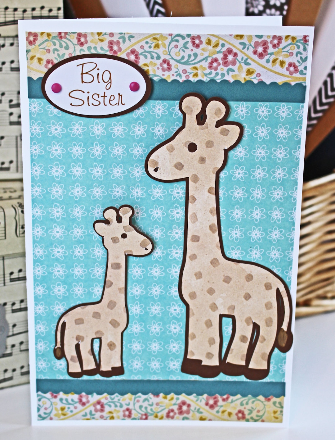 Big Sister Card, Sibling Card, Giraffe Card, Baby Shower Card, Handmade ...