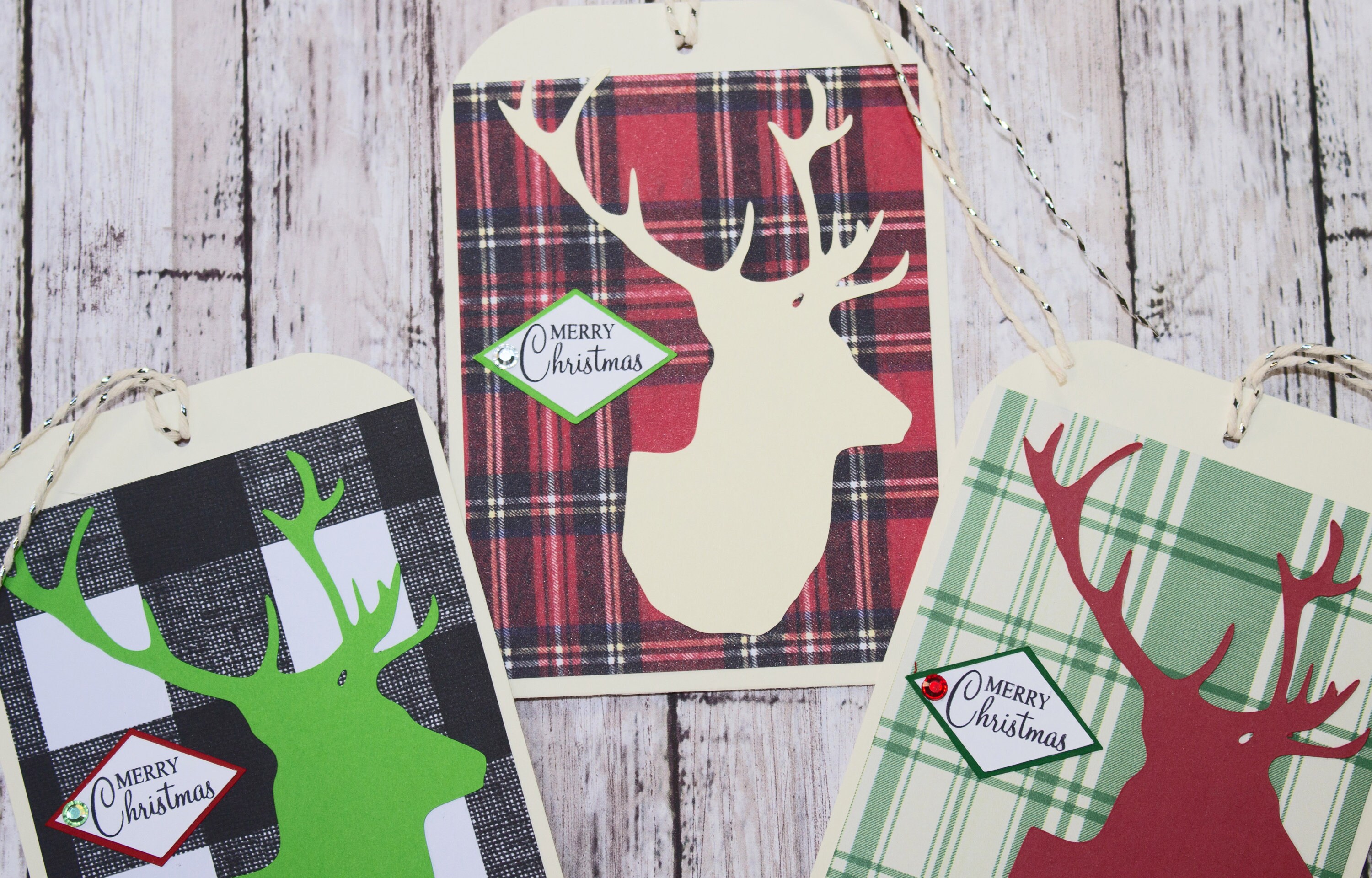 Set of 3, Large Stag Head Tags, Christmas Tags, Gift Tags, Holiday Tag ...