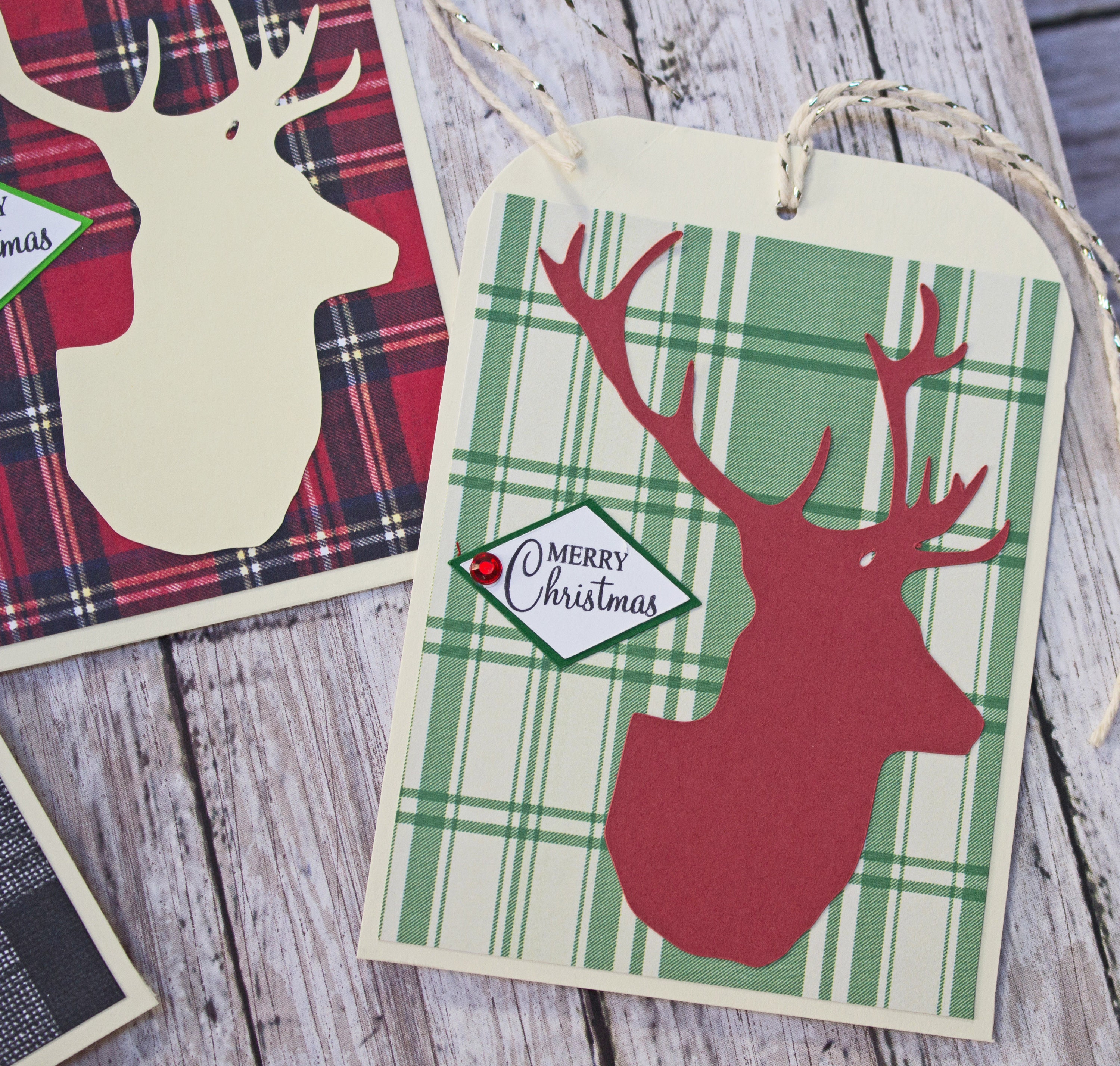 Set of 3, Large Stag Head Tags, Christmas Tags, Gift Tags, Holiday Tag ...