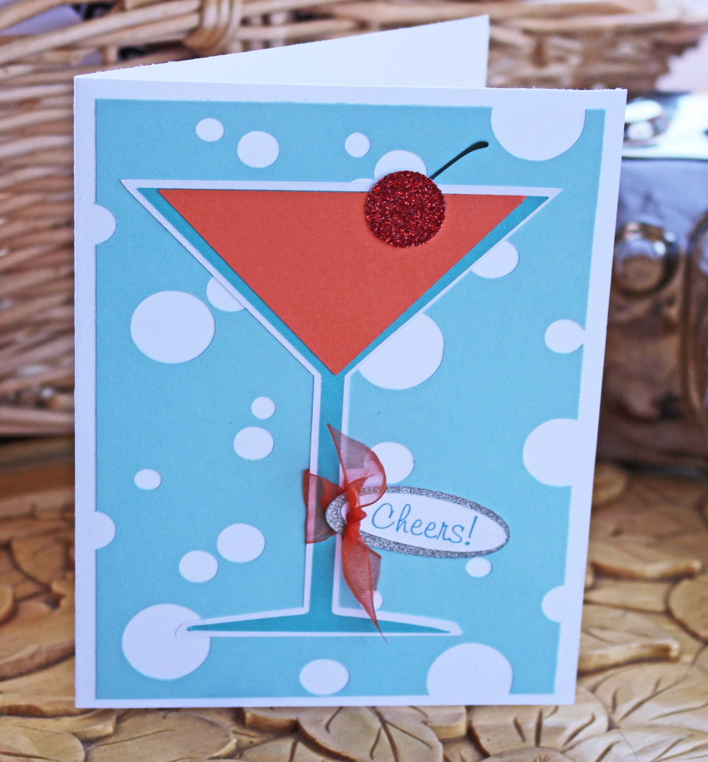 Martini Glass Card, Fruity Cocktail, Handmade Greeting, Any Celebration ...