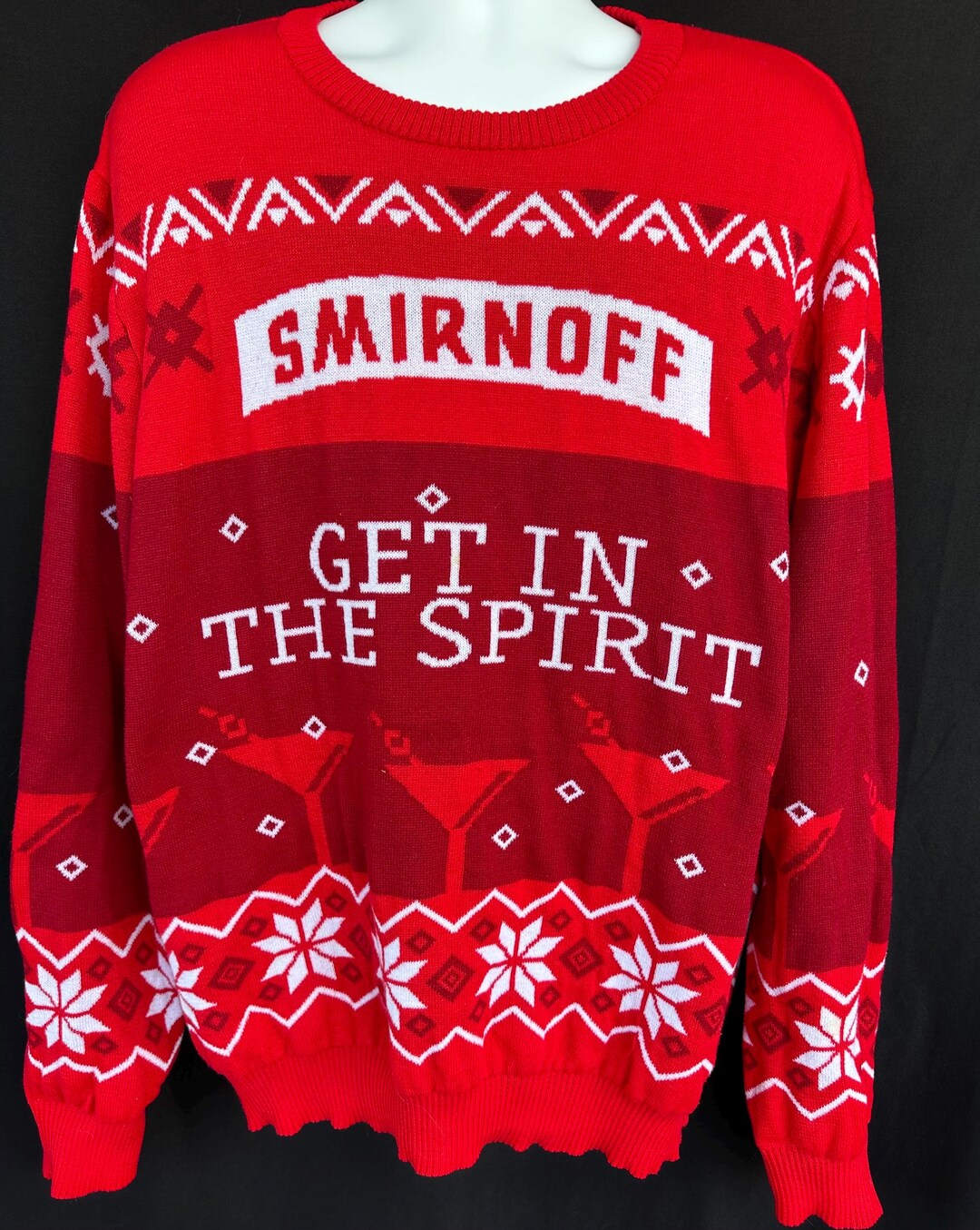 Men’s Red Nordic Fair Isle Crewneck Ugly Sweater “smirnoff Get in the ...
