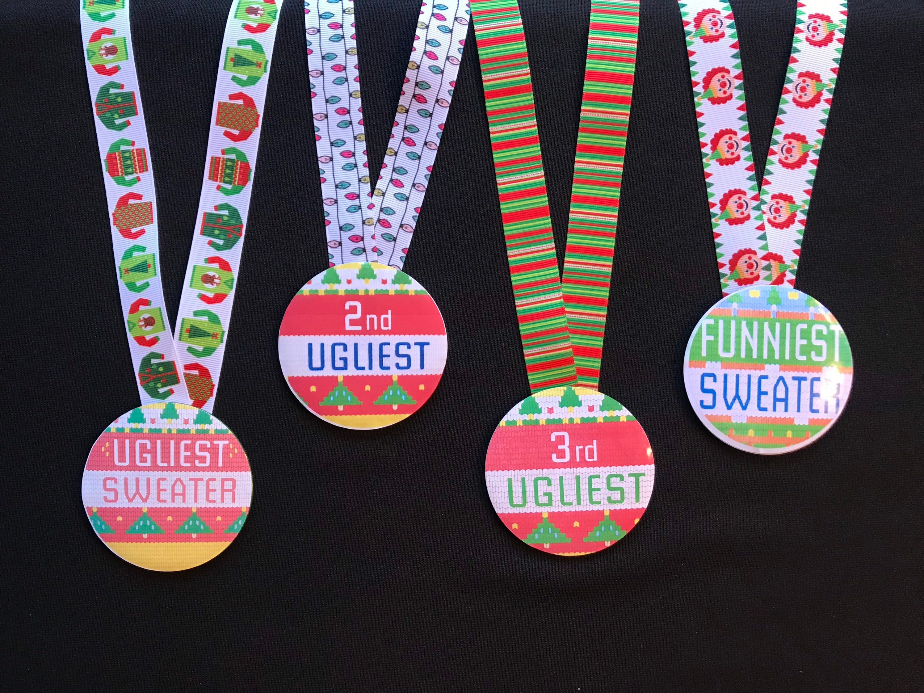 Ugly Christmas Sweater Party Award Medals "ugliest Sweater" "2nd ...