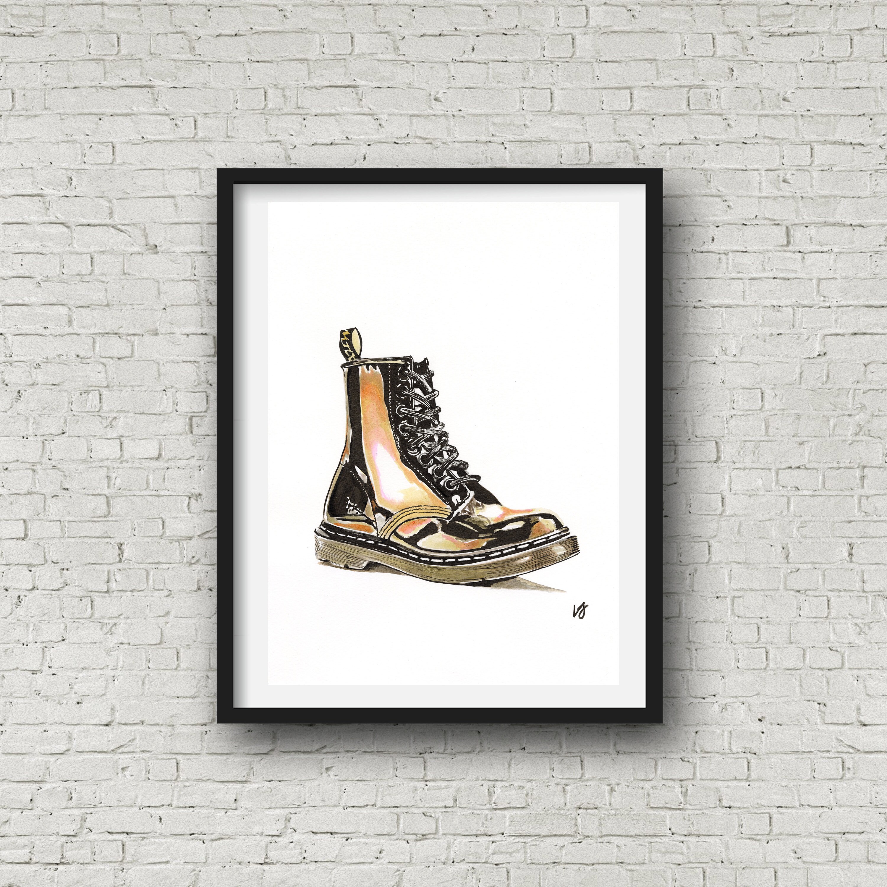 Shiny Doc Marten Original Ink/watercolor Art Print Fashion | Etsy
