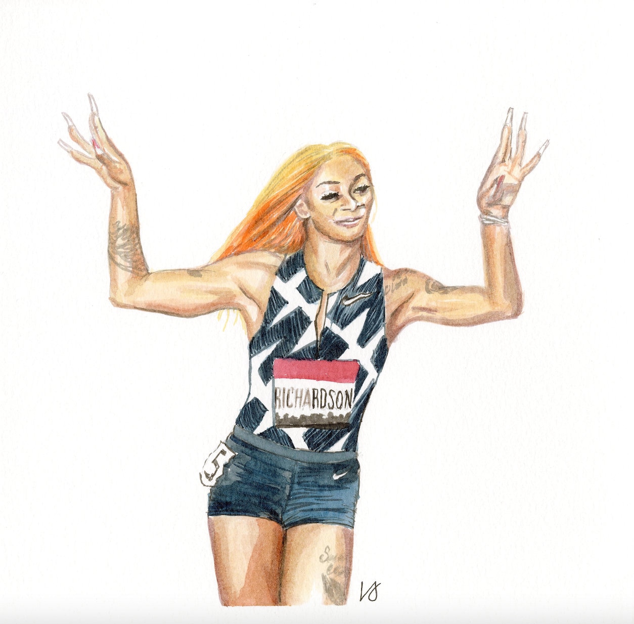 Sha'carri Richardson Original Ink/watercolor Art Print - Etsy