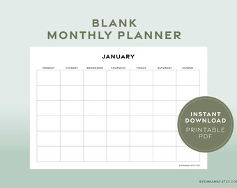 Blank Monthly Calendar Landscape Printable Minimalist - Etsy