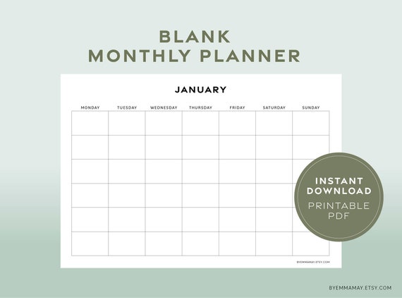 Printable 2022 Blank Monthly Calendar / Landscape / A4 / | Etsy