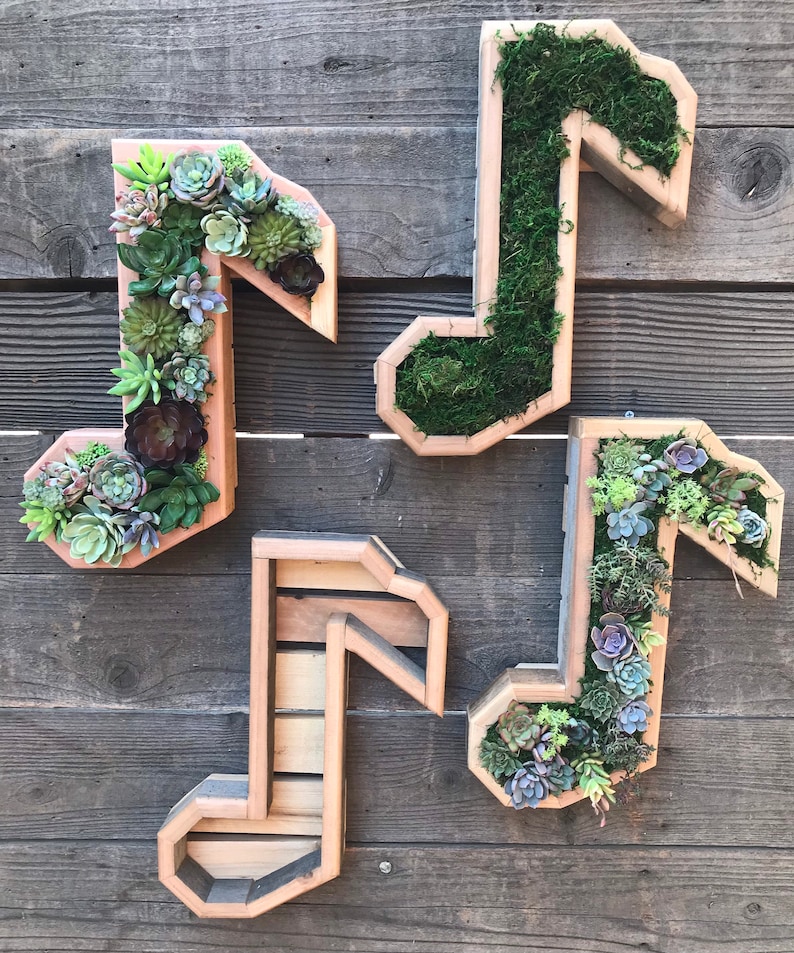 Music Note Succulent Vertical Garden / Living Hanging Wall Planter ...