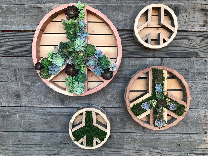 Peace Symbol Succulent Wall Planter: Handmade Urban Redwood, Cedar - Etsy