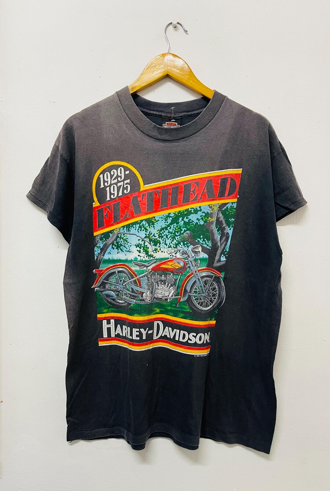 Vintage 90s HD 1991 Flathead New York T-shirt / Motorcycle / Flamming ...