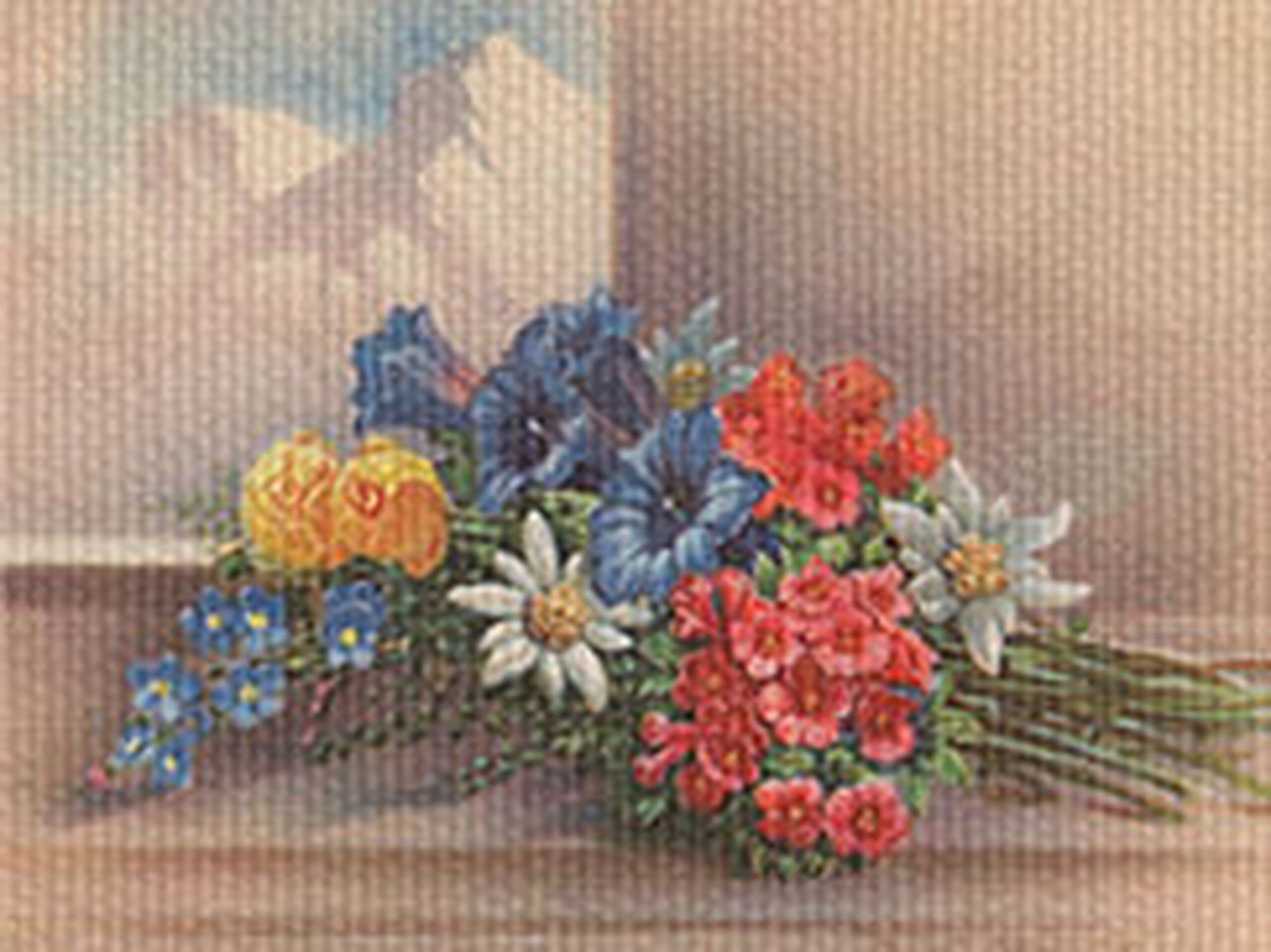 New Modern Cross Stitch. Edelweiss Bouquet on the Background of the ...