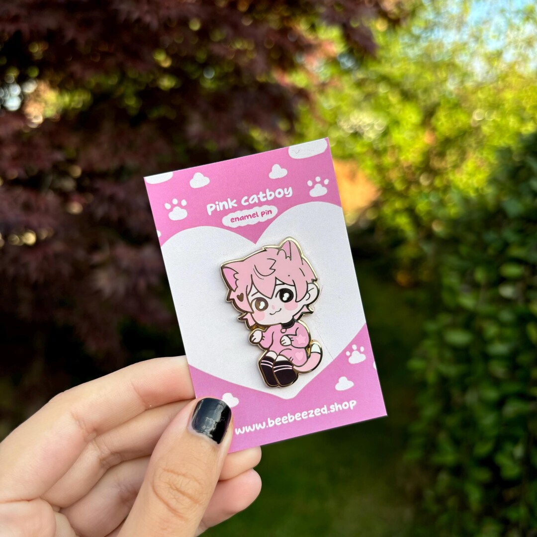 Pink Catboy Enamel Pin, Cute Enamel Pin, Kawaii Aesthetic, Ita Bag ...