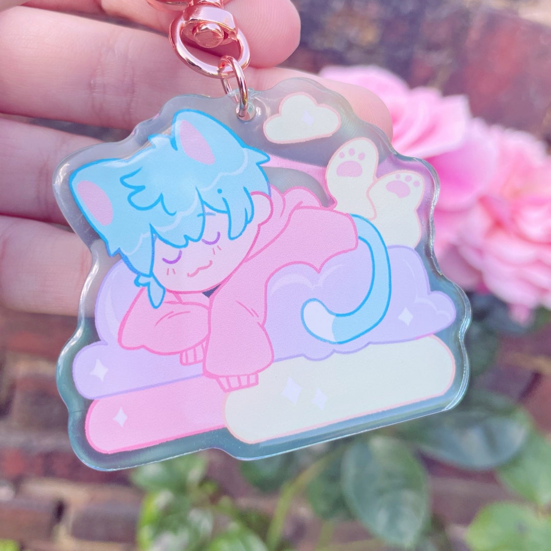 Cute Dreamy Pastel Catboy Keychain, Kawaii Keychain - Etsy