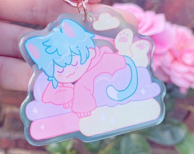 Cute Dreamy Pastel Catboy Keychain, Kawaii Keychain - Etsy