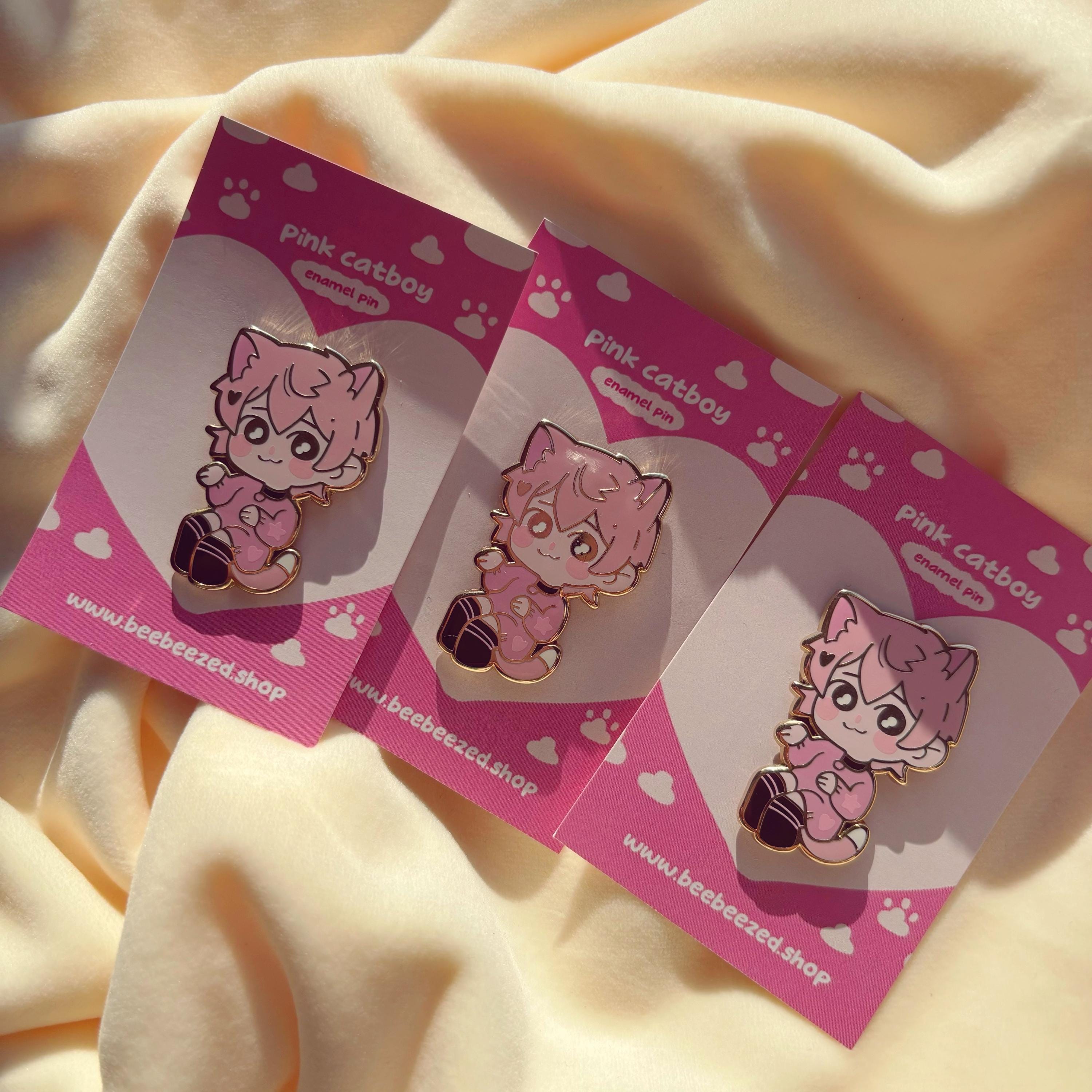 Pink Catboy Enamel Pin, Cute Enamel Pin, Kawaii Aesthetic, Ita Bag ...