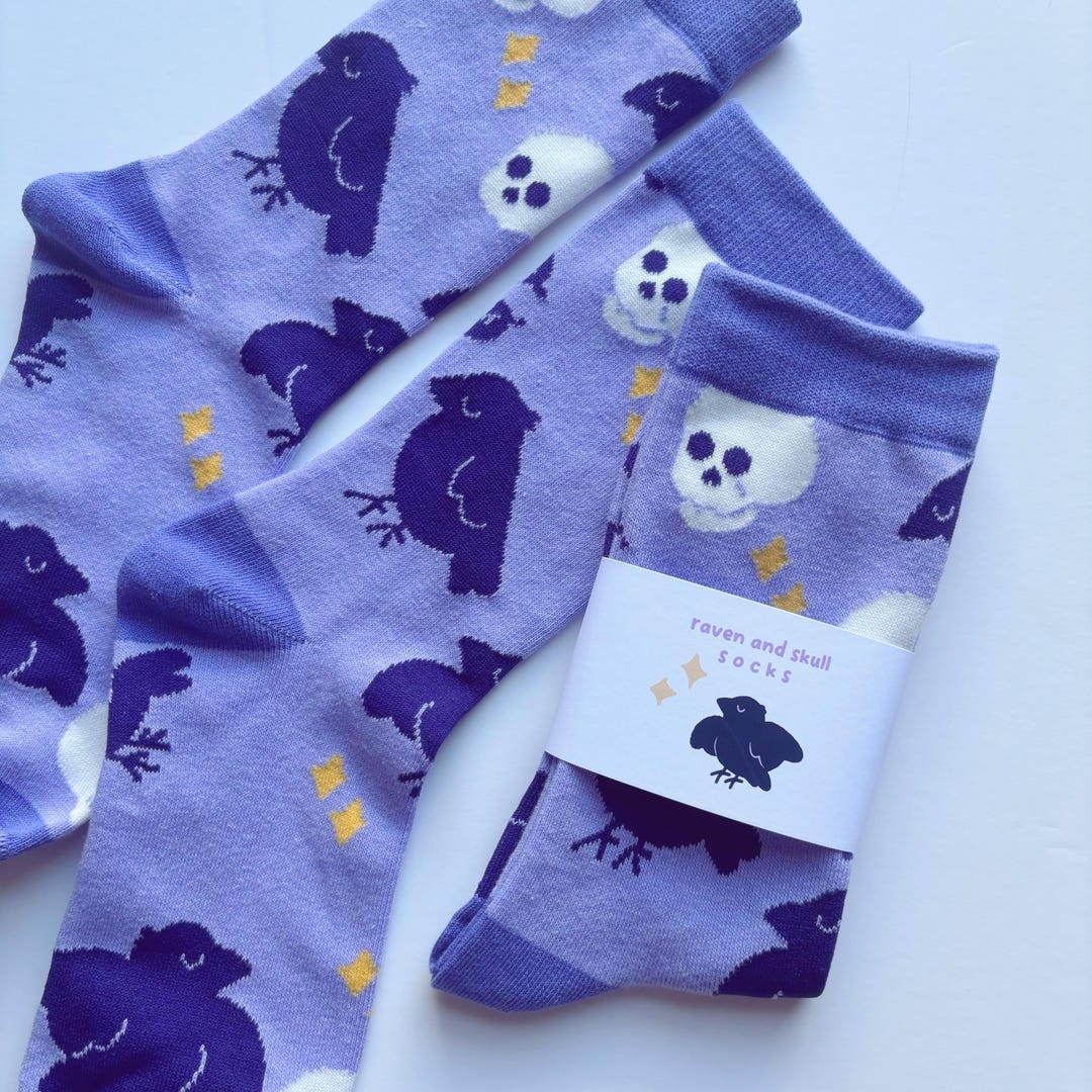Raven Skull Socks: Pastel Goth Kawaii Cutecore Clothing - Etsy