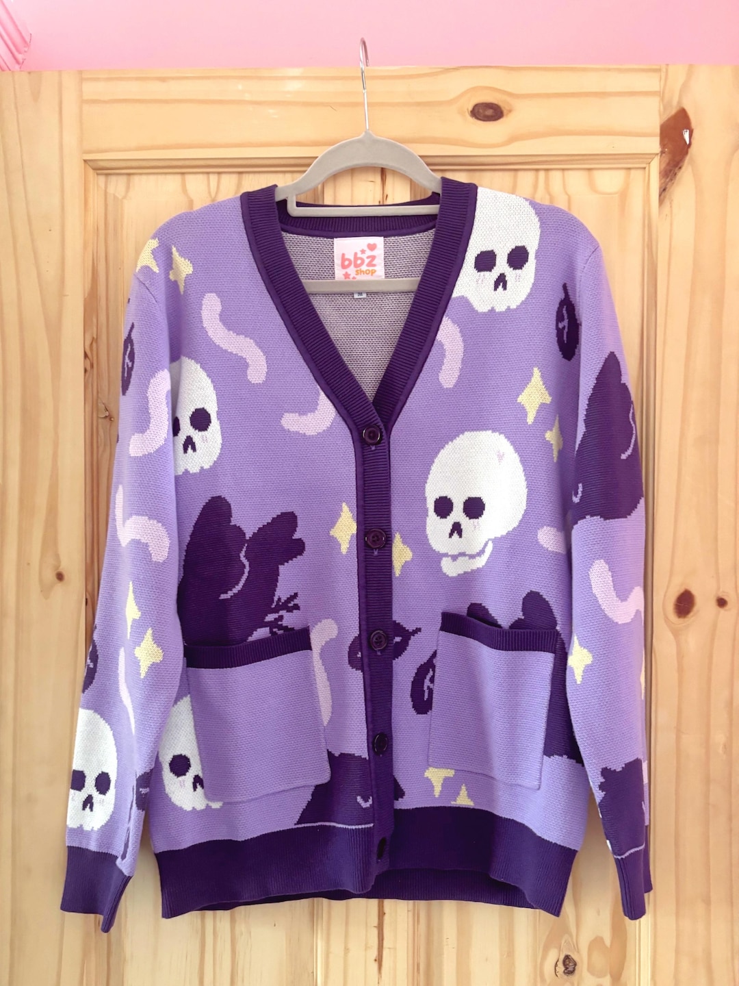 Raven Jacquard Knit Cardigan: Cutecore Goth Cotton Sweater, Decora ...
