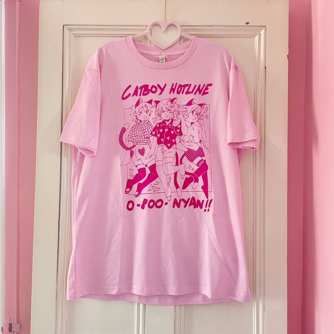 Catboy Hotline Pink T-shirt: Kawaii Organic Cotton Alternative Fashion ...