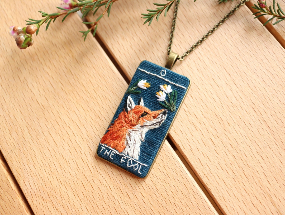 The Fool Embroidered Tarot Card, Major Acana Tarot Embroidery, Fox ...