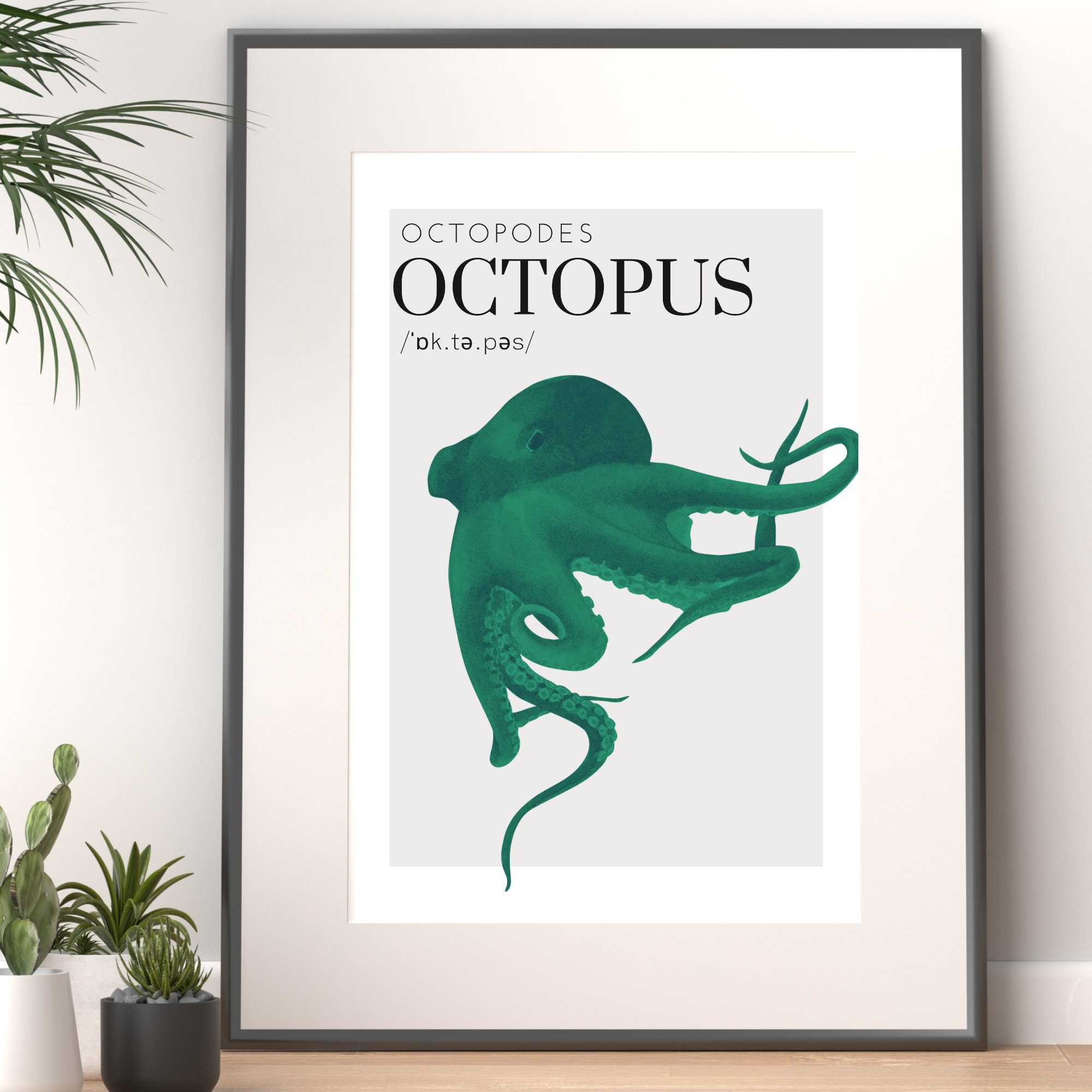 Emerald Green Octopus Art Print Nautical Coastal Decor - Etsy