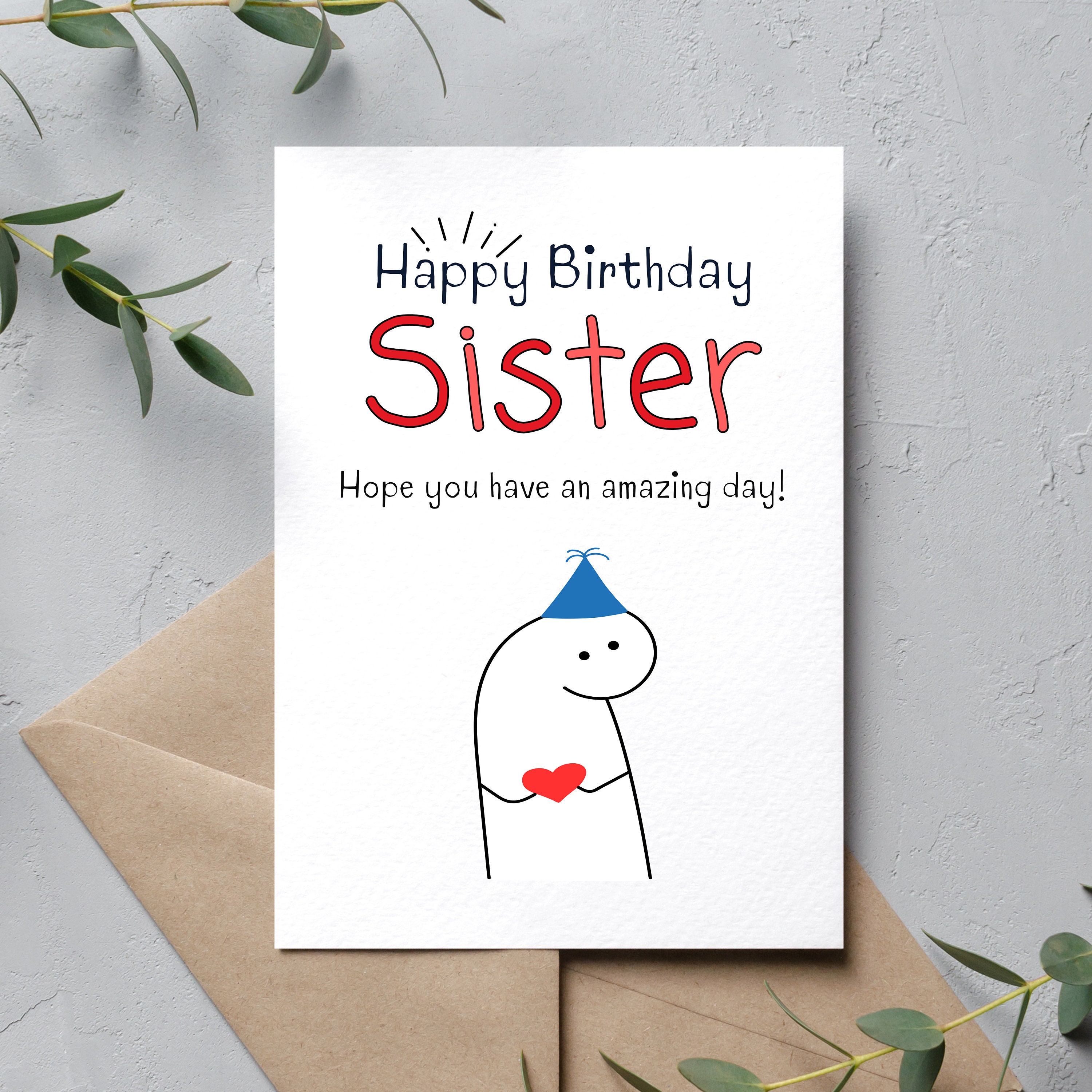 Birthday Sister, Cute Birthday Card, Birthday Card for Sister, Birthday ...