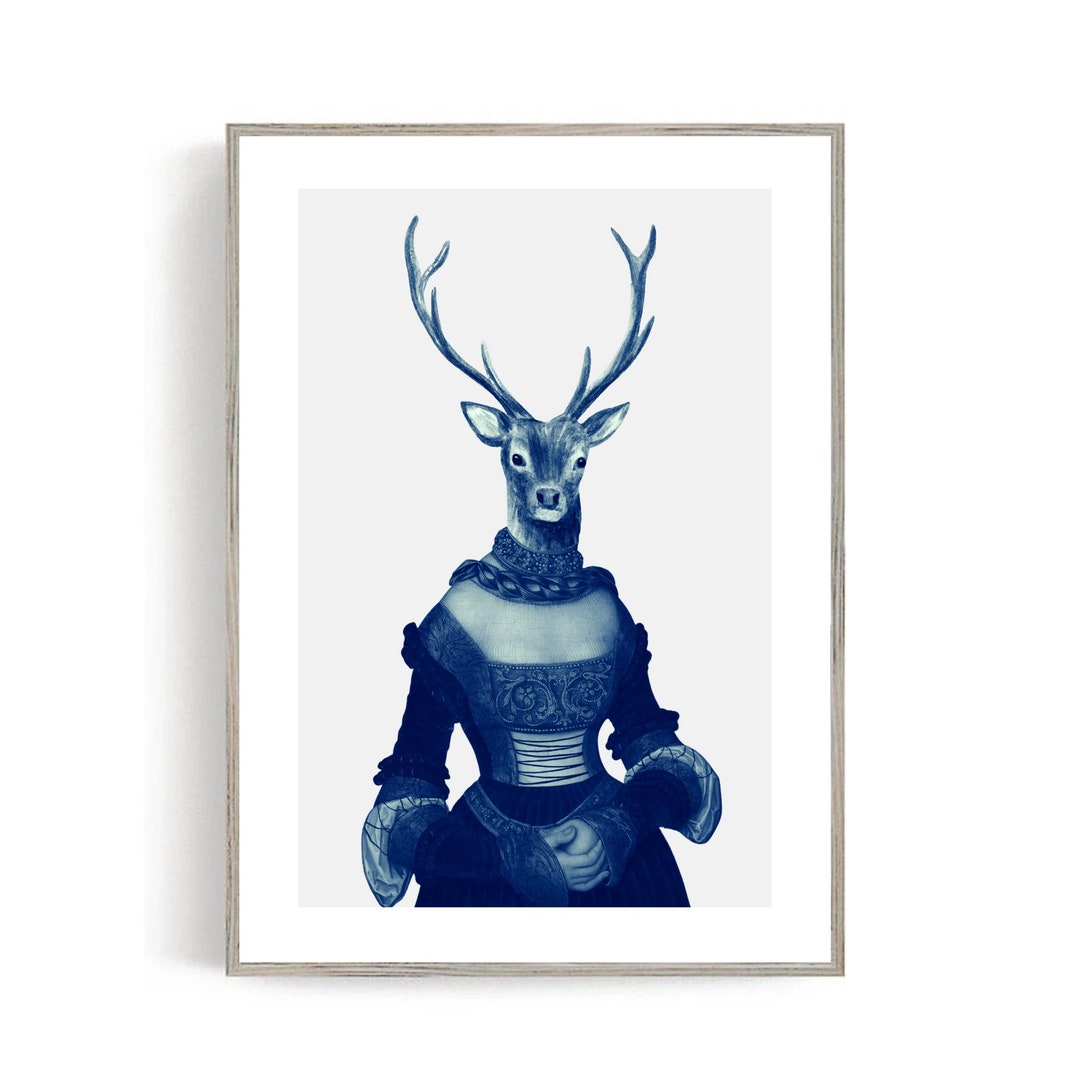 Fantasy Victorian Stag Wall Art Print, Stag Vintage Portrait ...