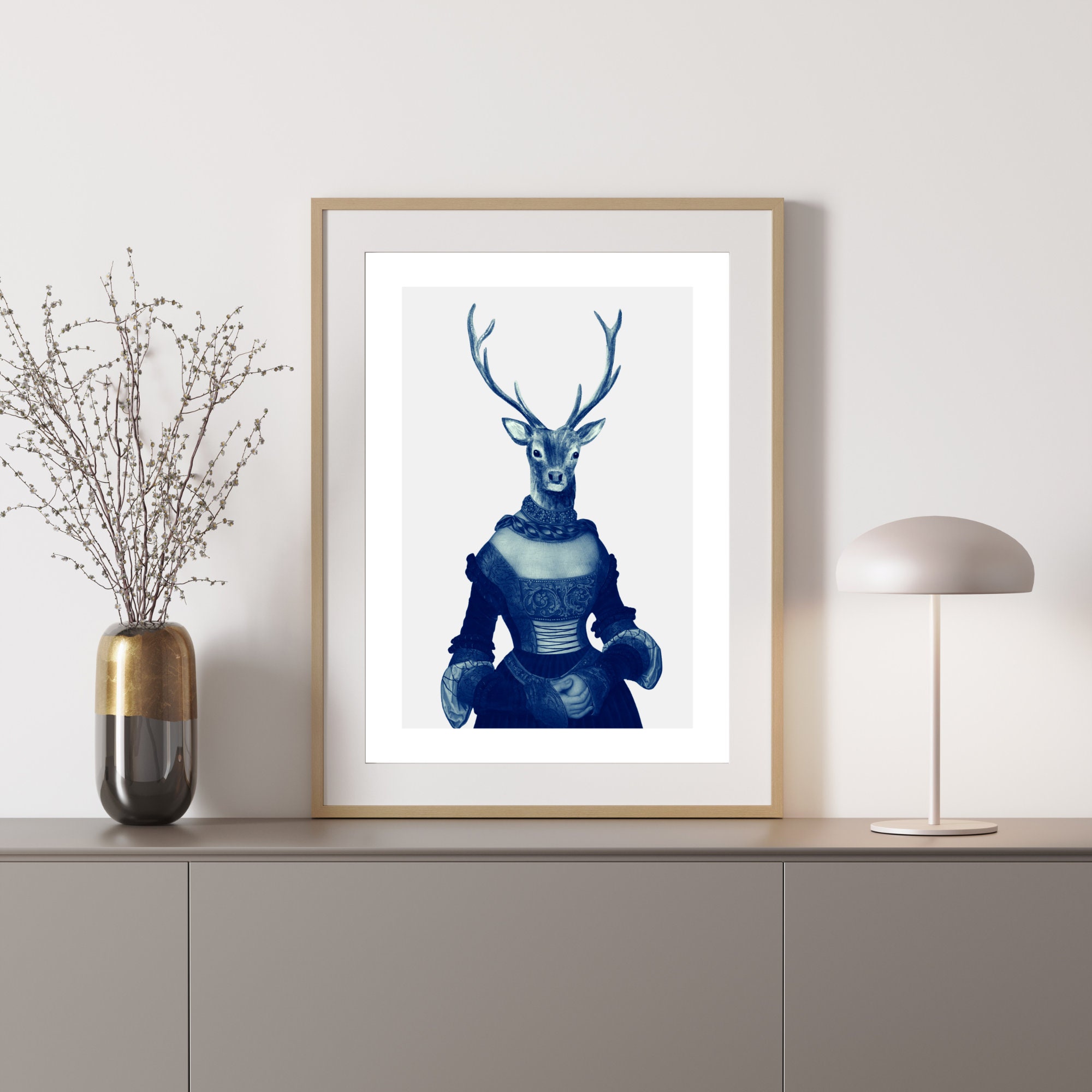 Fantasy Victorian Stag Wall Art Print Stag Vintage Portrait - Etsy UK