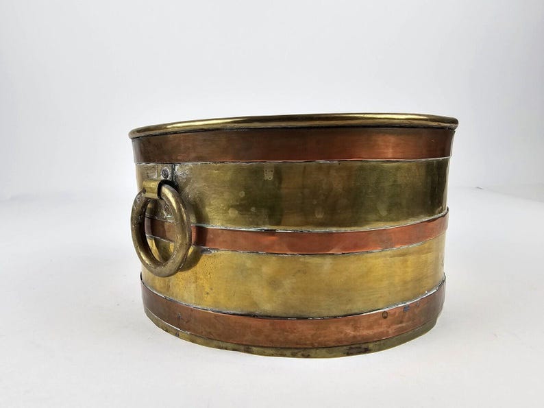 Vintage Gold Rustic Round Brass Copper Rings Planter Pot Loop Handles ...