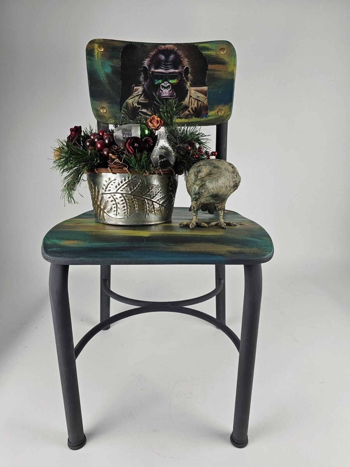 Child's School Desk Chair Hand Painted Decoupage Cool Gorilla Planter ...