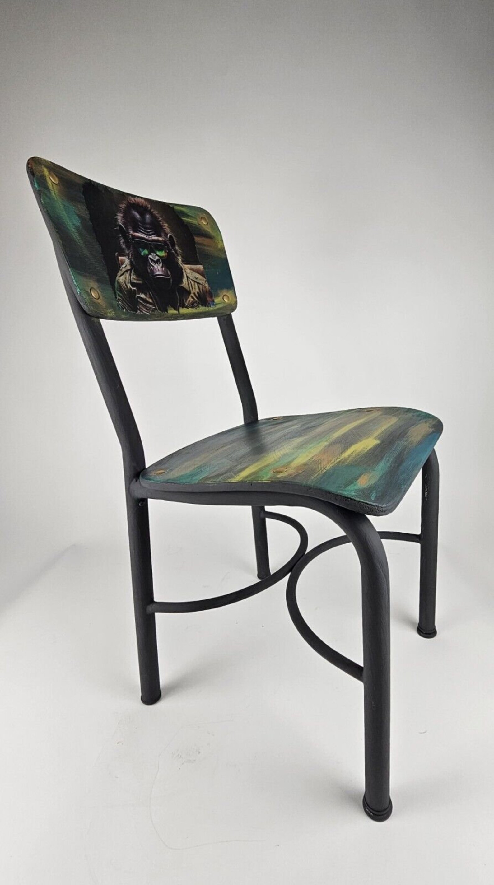 Child's School Desk Chair Hand Painted Decoupage Cool Gorilla Planter ...